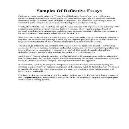 Samples Of Reflective Essays. Reflective Essay | PDF