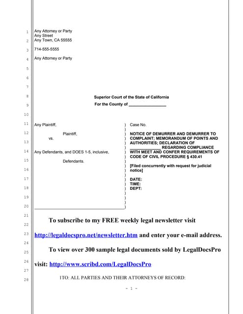 Sample motion for consolidation of cases in California | DOC | Legal ...