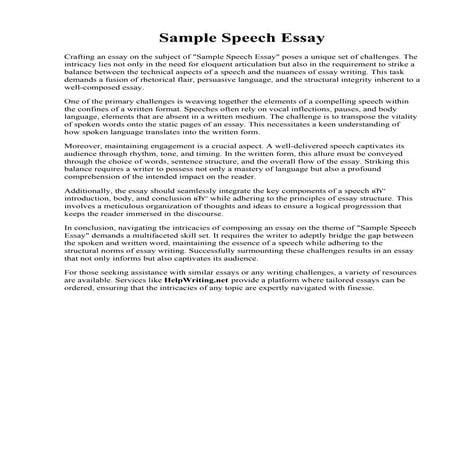 Sample Speech Essay. . Speech Examples - 23 in PDF Examples | PDF