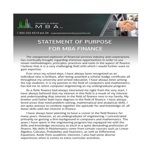 Sample Statement of Purpose For MBA Finance | PDF