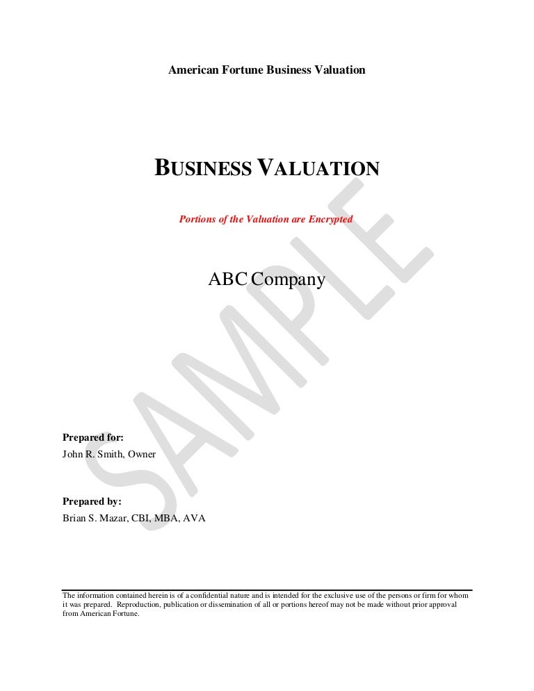 Valuation Report Sample Valuation Report Sample