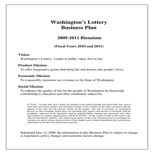 Washington’s Lottery Business Plan | PDF