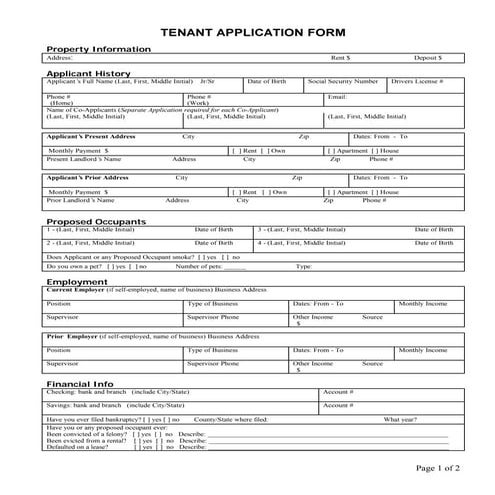 Sample tenant application | PDF