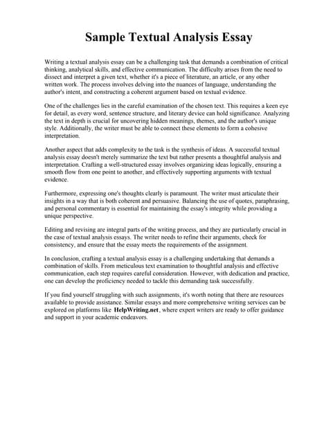 Text Analysis Essay Examples. Conestoga College | PDF