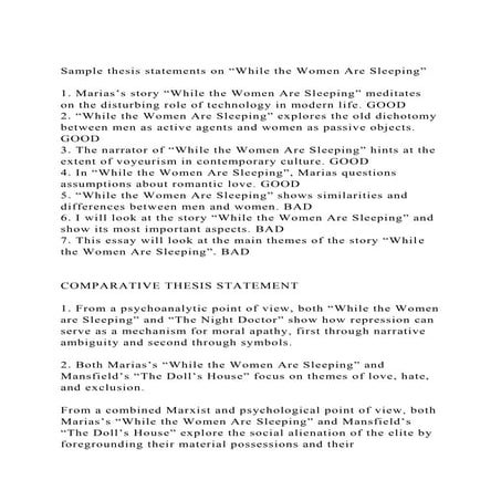 Sample thesis statements on While the Women Are Sleeping”1. M.docx