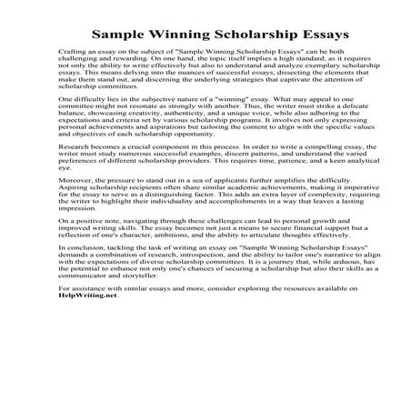 Sample Winning Scholarship Essays | PDF