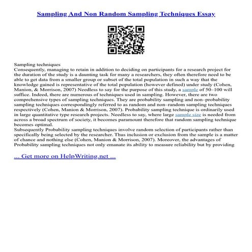 Sampling And Non Random Sampling Techniques Essay | PDF