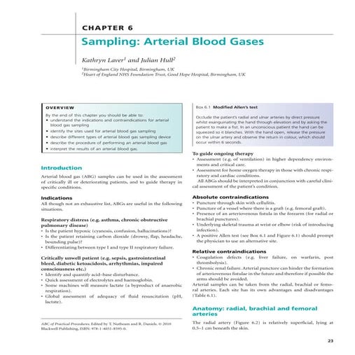 Sampling Arterial Blood Gases Procedures | PDF