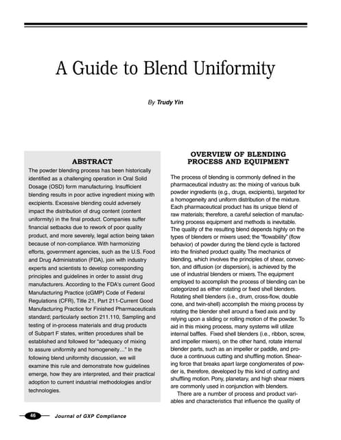 Blend uniformity | PPTX | Pharmaceutical Industry | Industries
