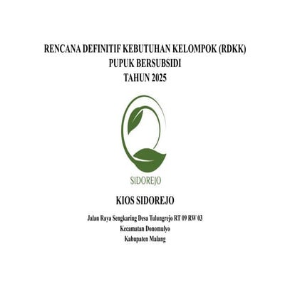 SAMPUL RDKK 2025 untuk penebusan pupuk subsidi | DOCX