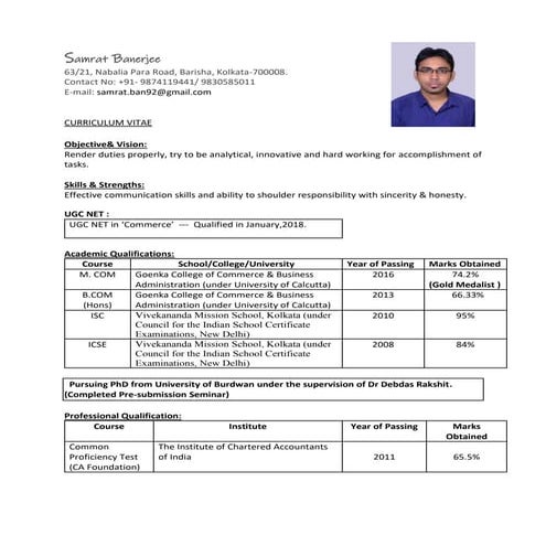 Samrat Banerjee Cv.docx | Business Accounting & Finance | Business