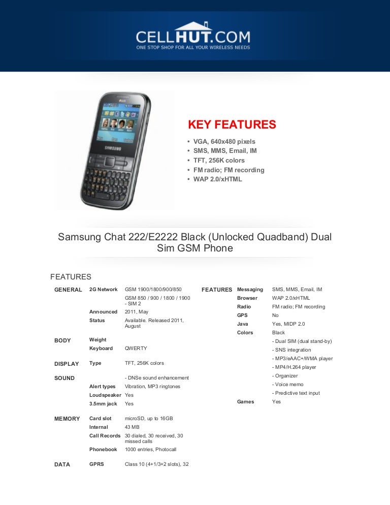 Samsung Chat 222/E2222 Black Dual Sim GSM Phone-features-specificatio…