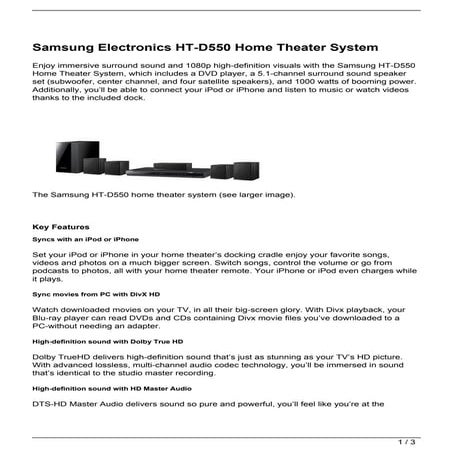 Samsung Electronics HT-D550 Home Theater System | PDF