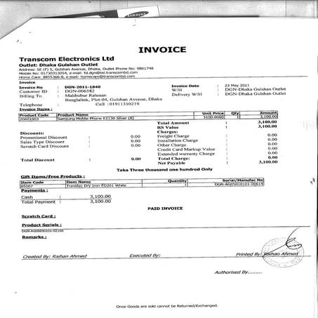 Samsung mobile invoice-3100 | PDF