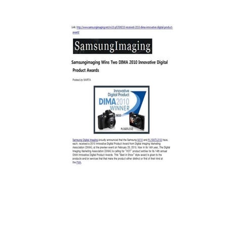 Samsungimaging Wins Two DIMA 2010 Innovative Digital Product Awards | PPT