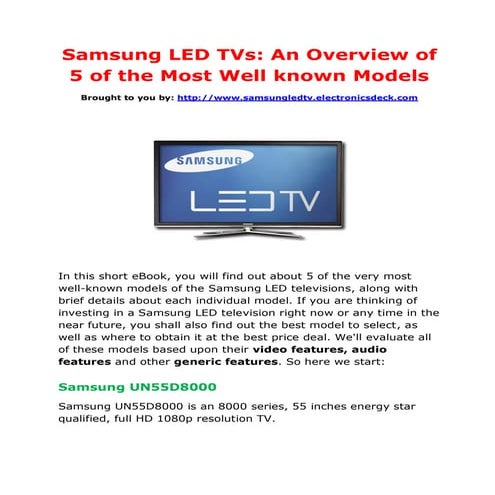 Samsung LED TVs: An Overview of 5 of the Most Widely used Models