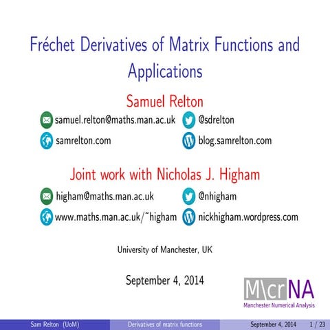 Frechet Derivatives of Matrix Functions and Applications | PDF