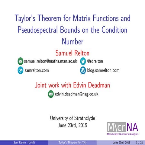 Taylor's Theorem for Matrix Functions and Pseudospectral Bounds on the ...