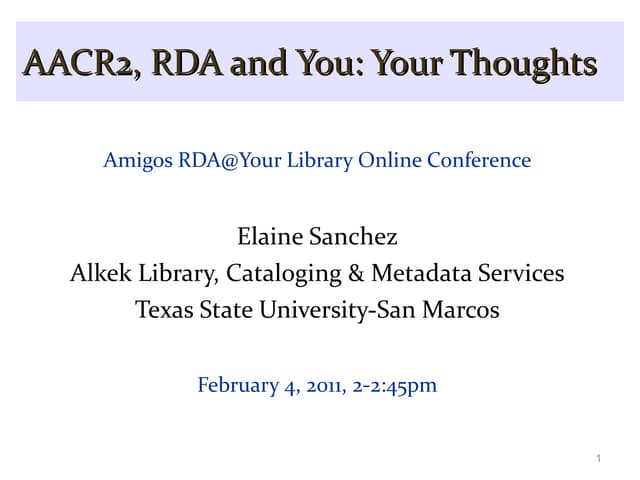 Cataloging with RDA - Western New York Library Resources Council