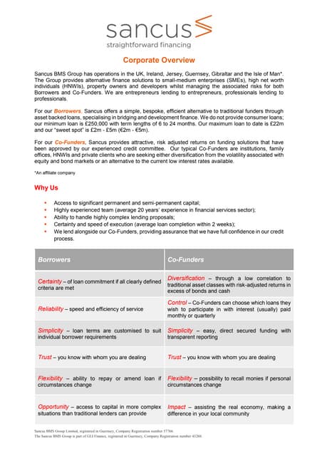 Amberton Asset Management - Sancus Loan Note Programme | PDF