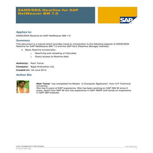 Sand dna nearline for sap net weaver bw 7.0 | PDF