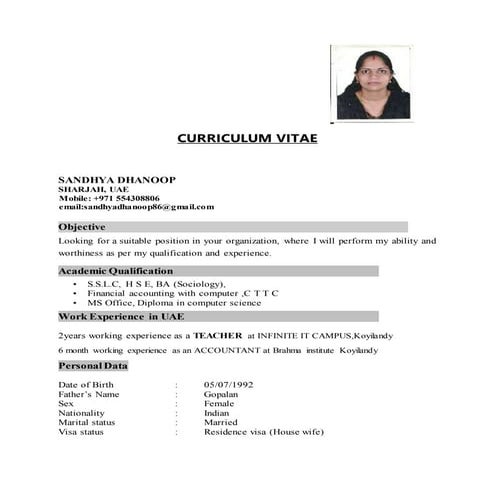 CV of Sandhya | DOCX