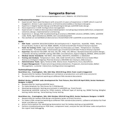 Sangeeta barve resume | DOCX