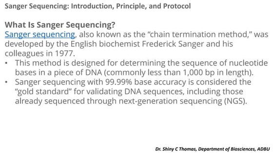 DNA Sequencing- Sanger's Method | PPTX | Chemistry | Science
