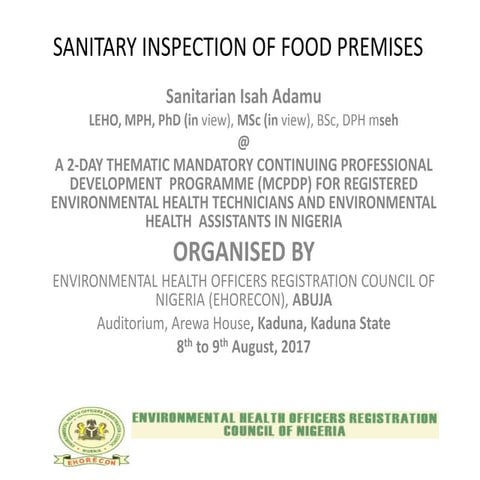 Sanitary inspection of food premises | PPTX