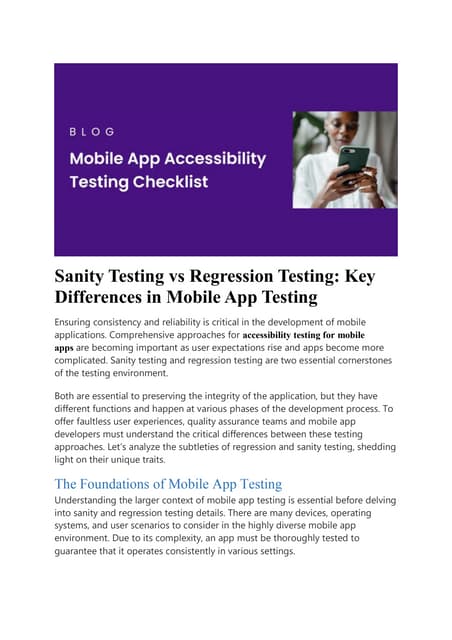 Sanity Testing Vs Regression Testing Key Differences In Mobile App 4156