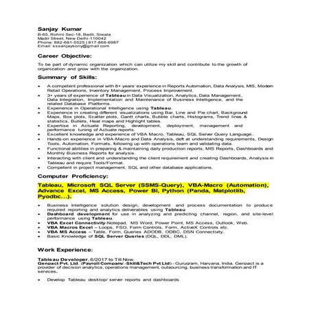 Sanjay kumar tableau sql vba_excel | DOCX | Databases | Computer Software and Applications