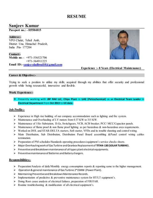 RESUME ELECTRICAL ENGINEER | PDF
