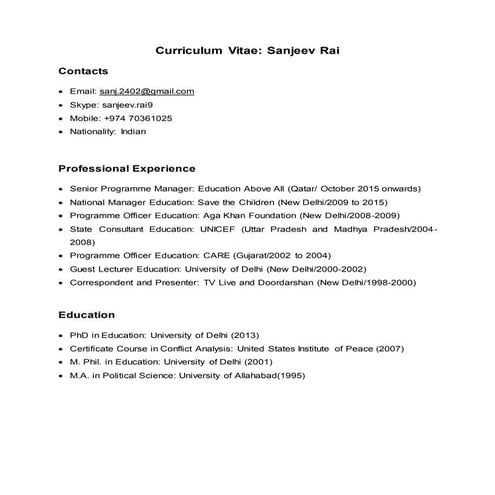 Sanjeev's CV- 2016 | DOCX