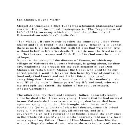 San Manuel, Bueno MartirMiguel de Unamuno (1864-1936) was a Sp.docx