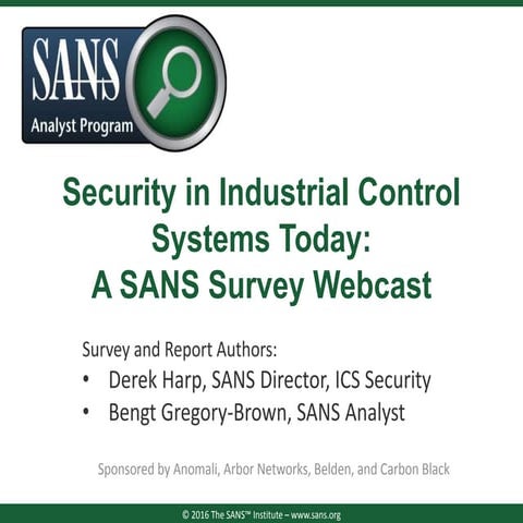 SANS ICS Security Survey Report 2016 | PPTX