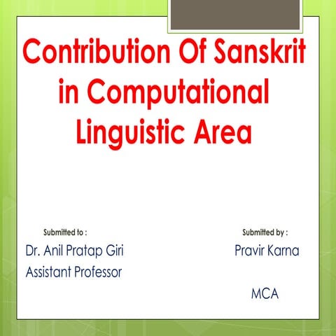 Sanskrit and Computational linguistic | PPT