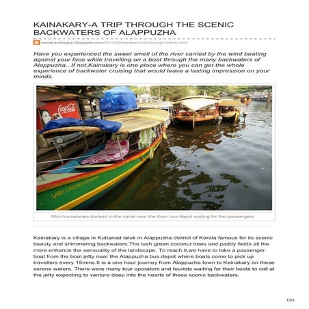 kainakary-a trip through the scenic backwaters of alappuzha | PDF