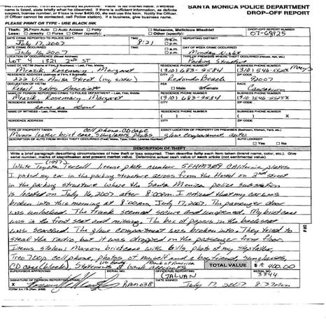 Santa monica police intake report 9 14 2008 | PDF