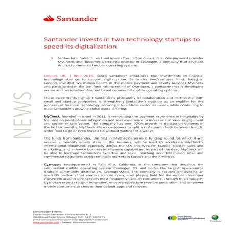 Santander invests in two technology startups to speed its ...