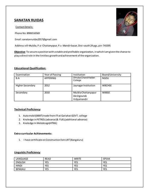 krishnendu -Bio data (edited) Copy - Copy | PDF