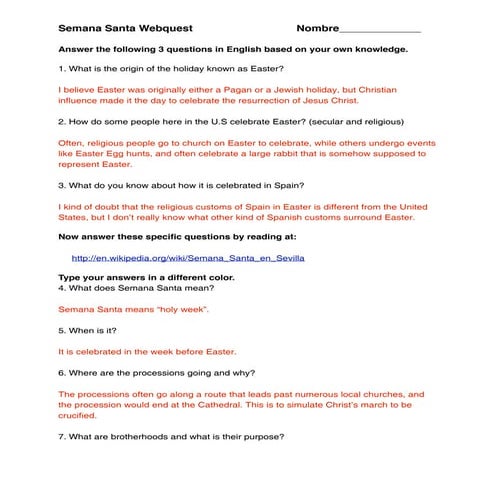Santa semana webquest | PAGES
