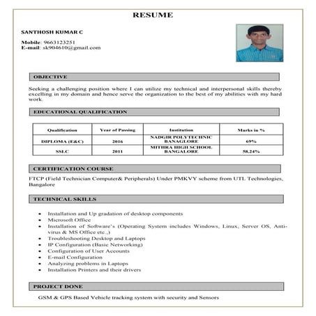 Santhosh Kumar C resume | PDF