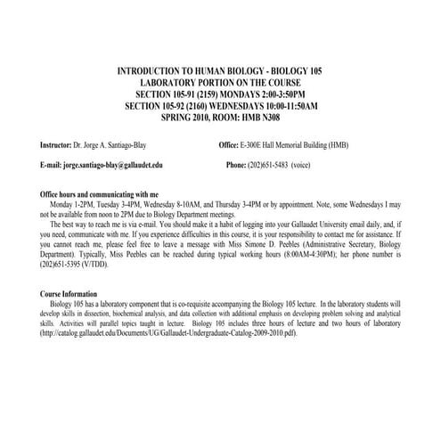 Santiago blay intro. biology, non-science majors spring-2010_syllabus_1 ...