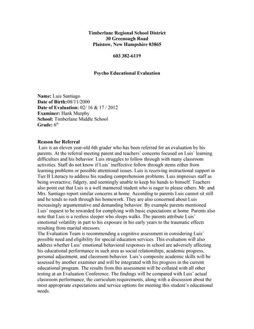 Sample psych reports format | PDF