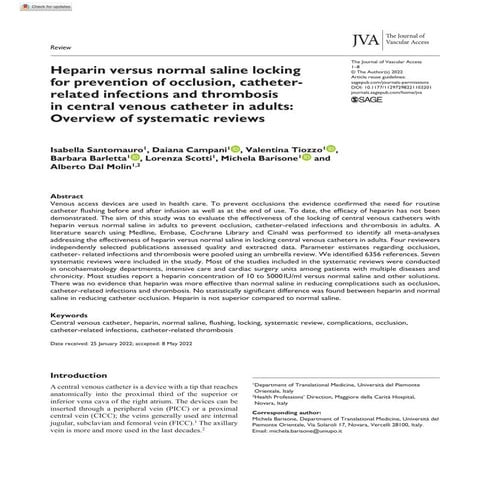 Heparin vs normal saline locking: overview of systematic reviews | PDF