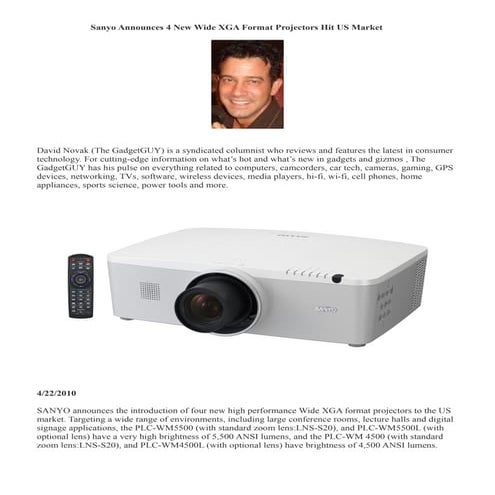Sanyo announces 4 new wide xga format projectors hit us market david ...