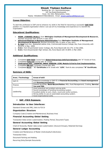 Sap FICO resume | DOCX | Business Accounting & Finance | Business