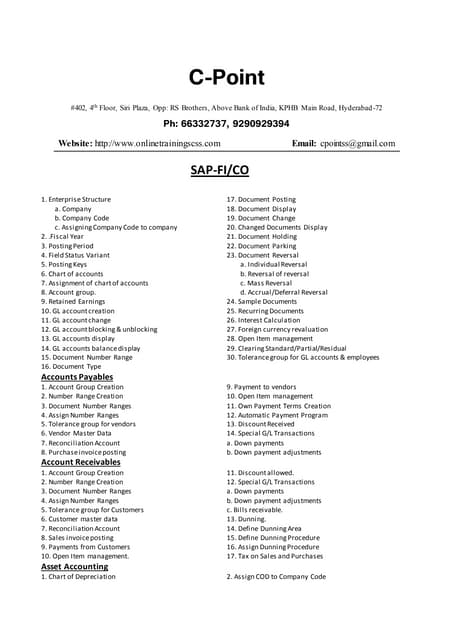 SAP FICO Course Content .pdf | Business Accounting & Finance | Business