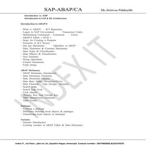 Sap Abap Course In Hyderabad | Sap Abap Training In Hyderabad | PDF