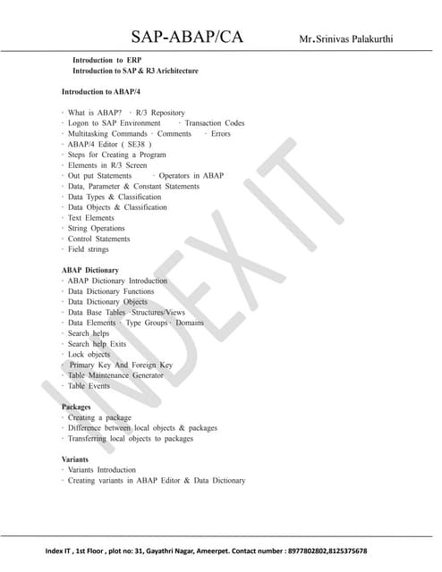 SAP PM Course Content | PDF